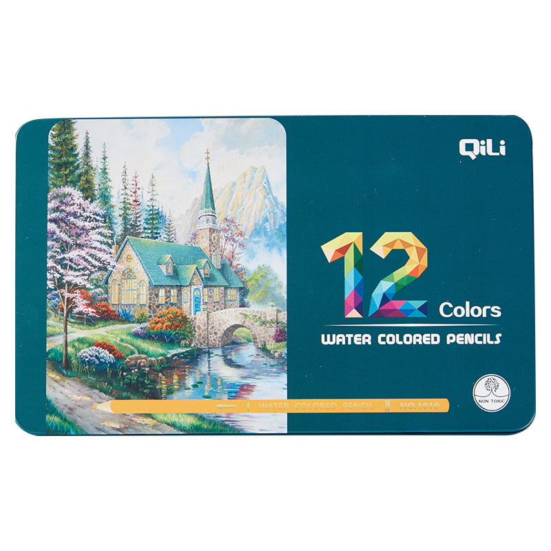 QiLi Wood Cased Water Colored Pencils - Tin of 12/24 Colors