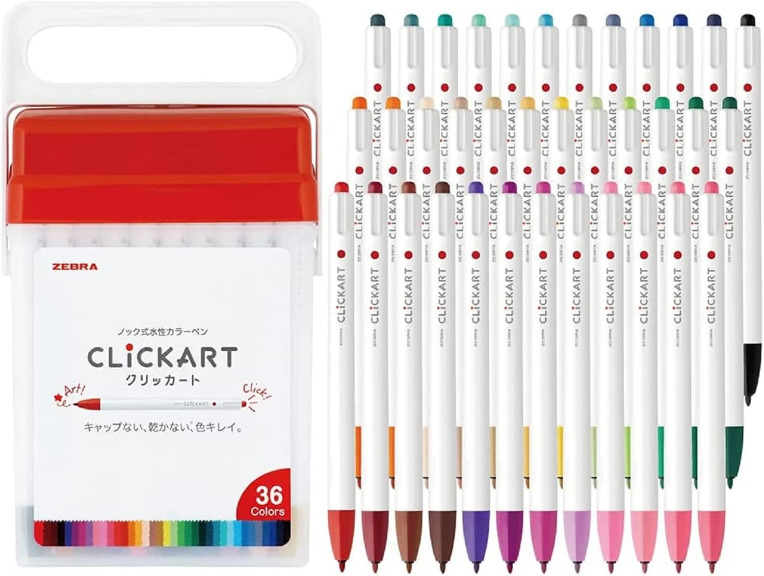 Zebra Clickart Retractable Felt Tip Marker Pen 36 Colors