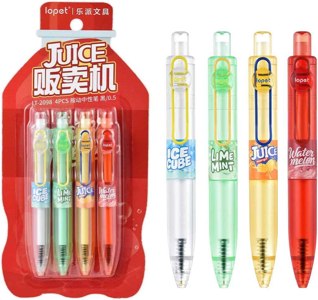LOPET 4 pièces Stylos gel rétractables pour jus 0,5 mm encre noire