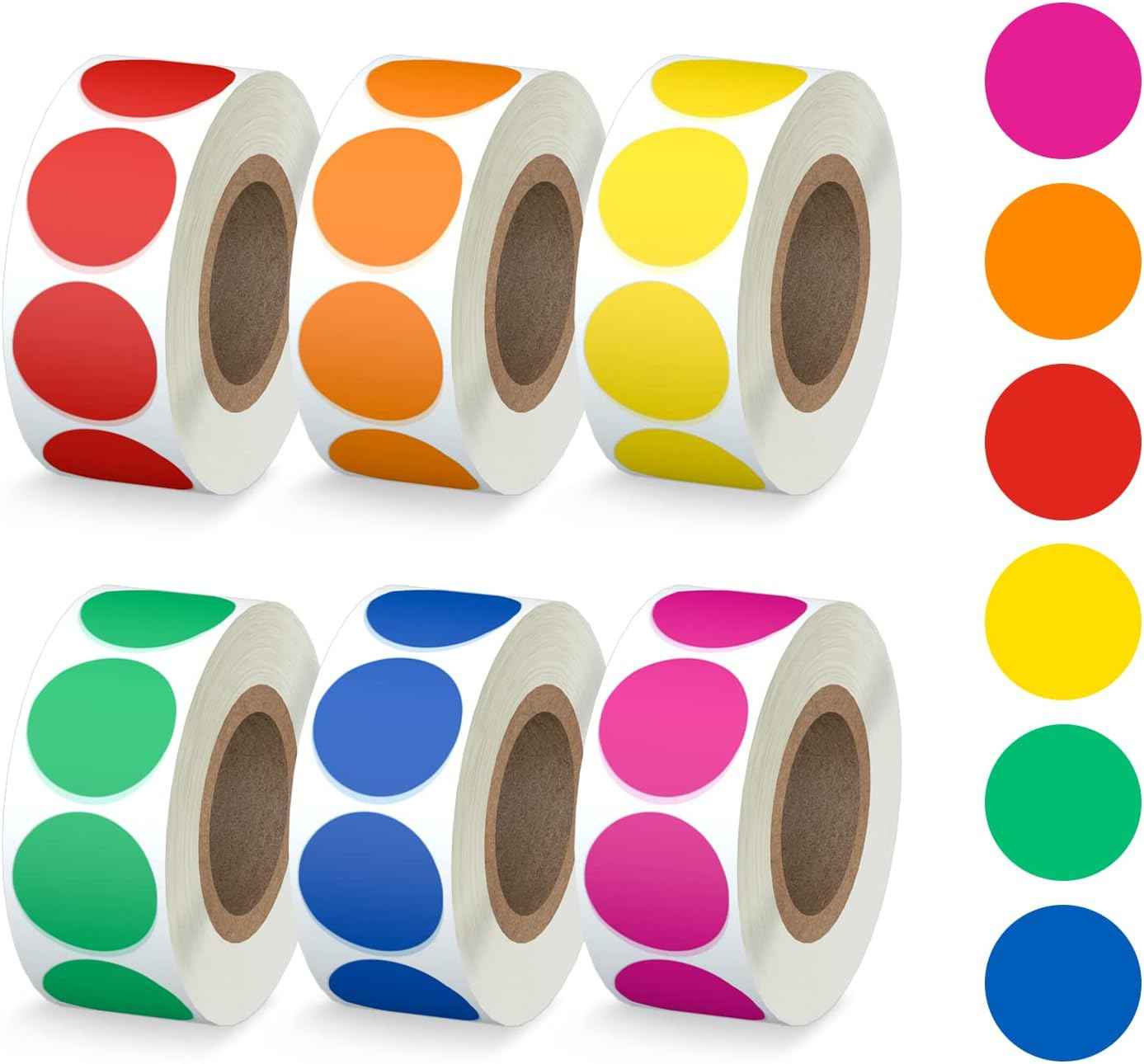3000pcs 1 inch Dot 6 Rolls Colored Coding Labels