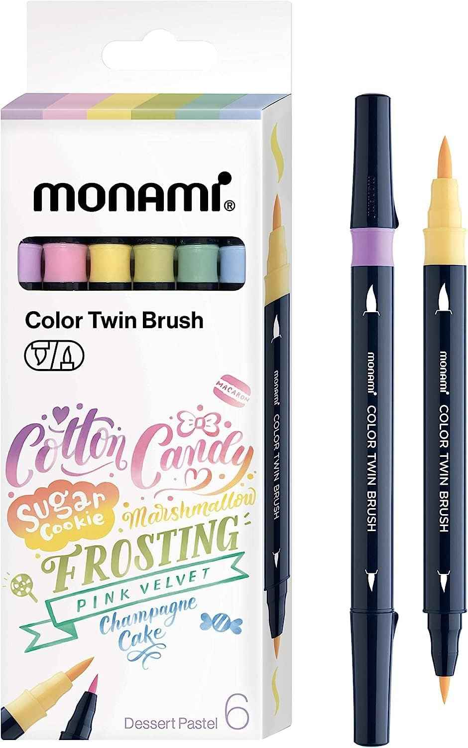 Маркери с двойна четка MONAMI Color, пастелни цветове, комплект от 6 б