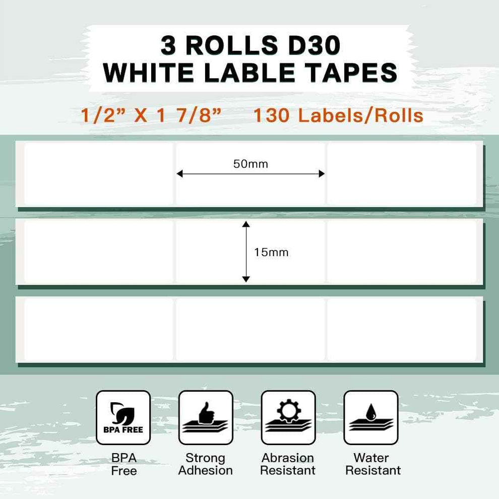 Phomemo D30 Adhesive White Label Paper (15mm X 50mm)