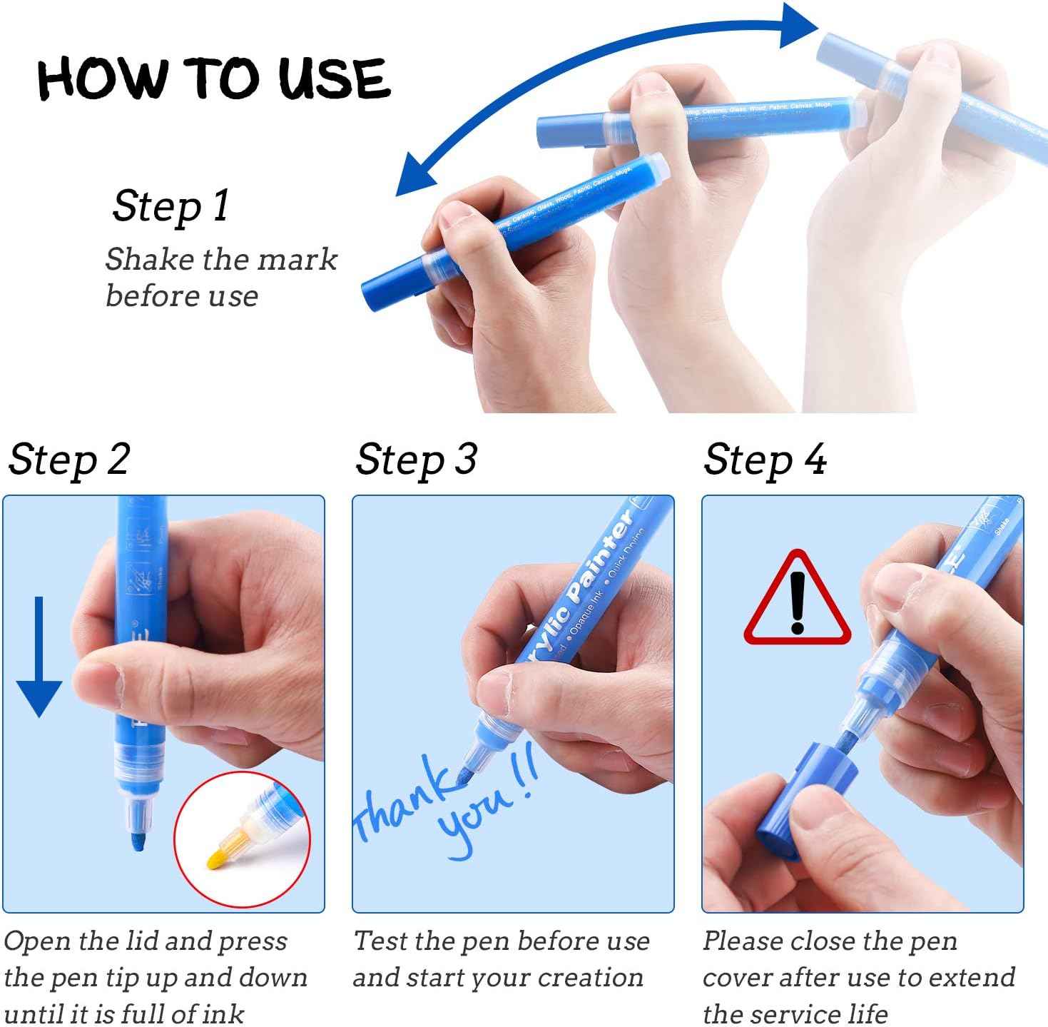 Marqueurs de peintre acrylique Guangna, 12 couleurs, pointe de 3 mm