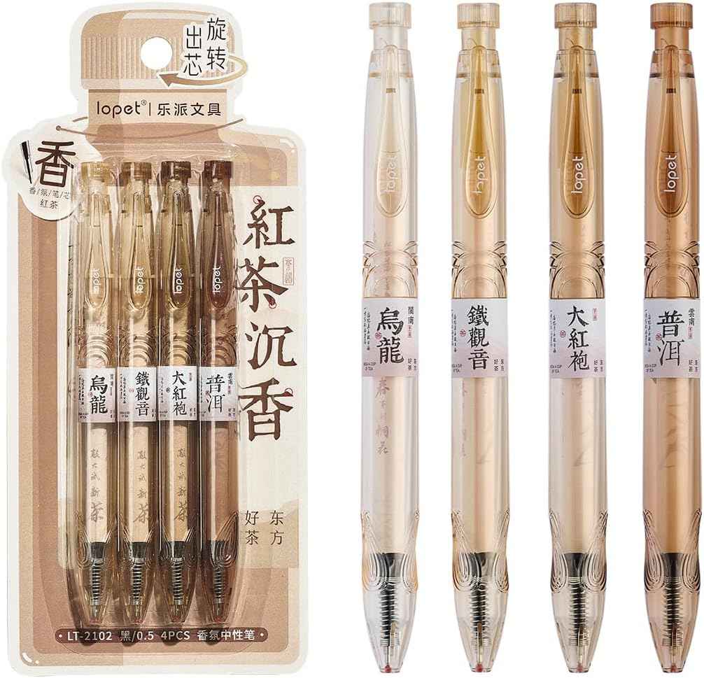 LOPET 4Pcs Bottle Twist Black Tea Scented Gel Pens