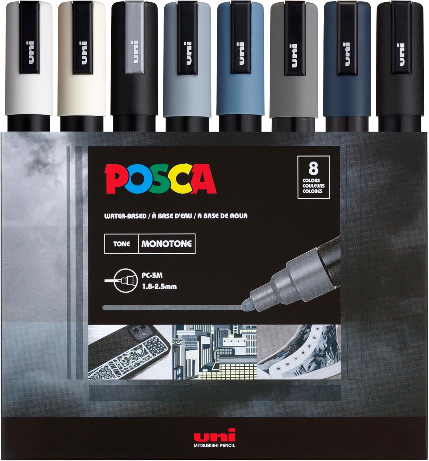 Uni Posca marker za boju PC-5M - srednja točka - 8 boja - mono ton