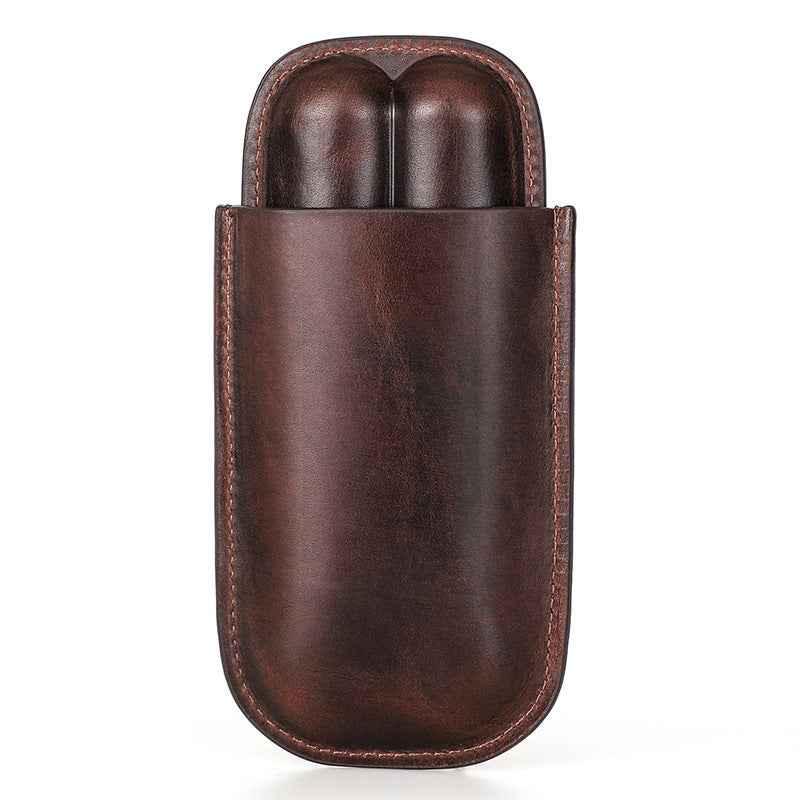 Leather Cigar Case Travel Humidor for 2 Cigars