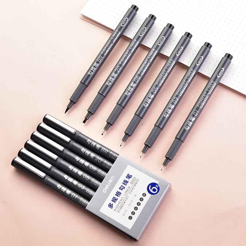 DELI Pigment Liner Pens Black Ink Fineliner for Writing Drawing Journa