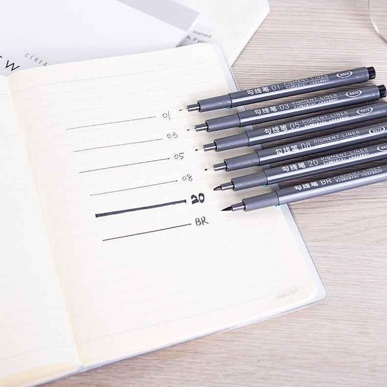 DELI Pigment Liner Pens Black Ink Fineliner for Writing Drawing Journa