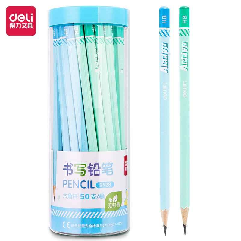 DELI HB Pencil 50 Pack Blue Pink Wooden Writing Pencils for School Off