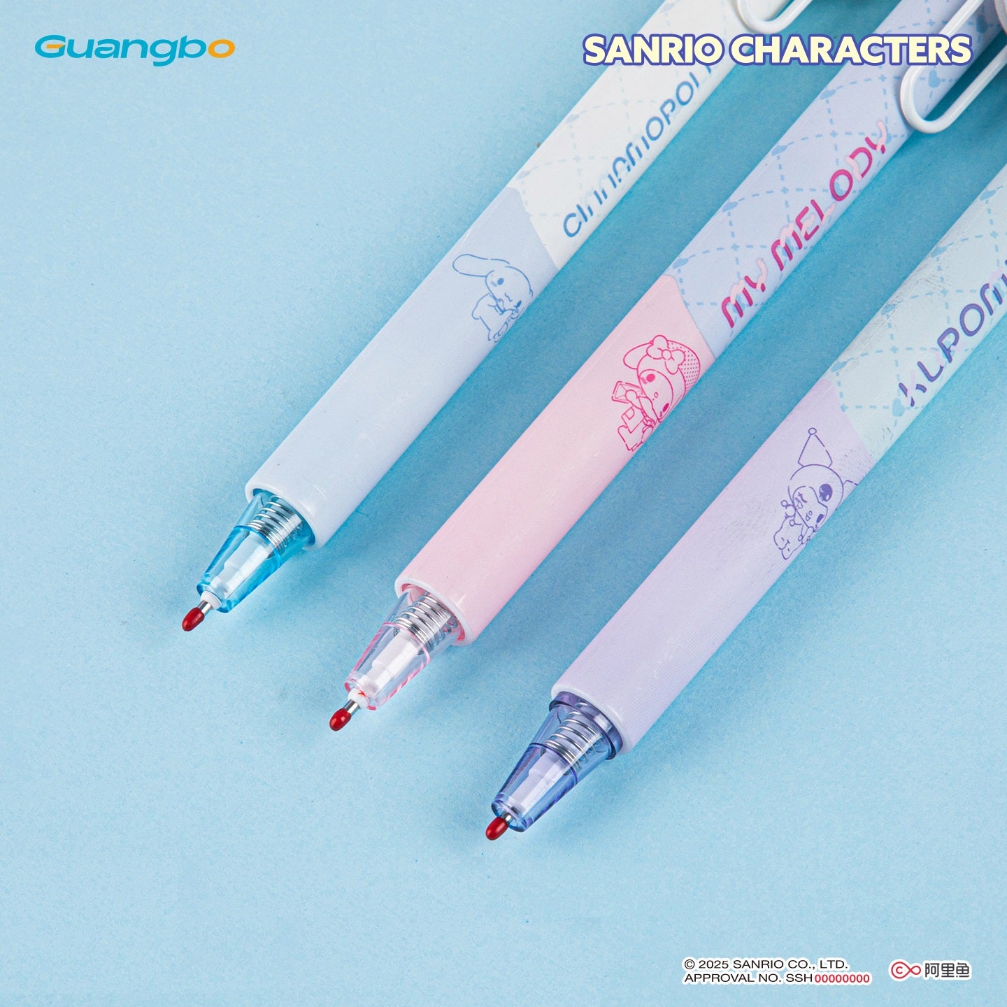 Ensemble de 6 stylos gel à clic Guangbo Sanrio avec clip personnage de