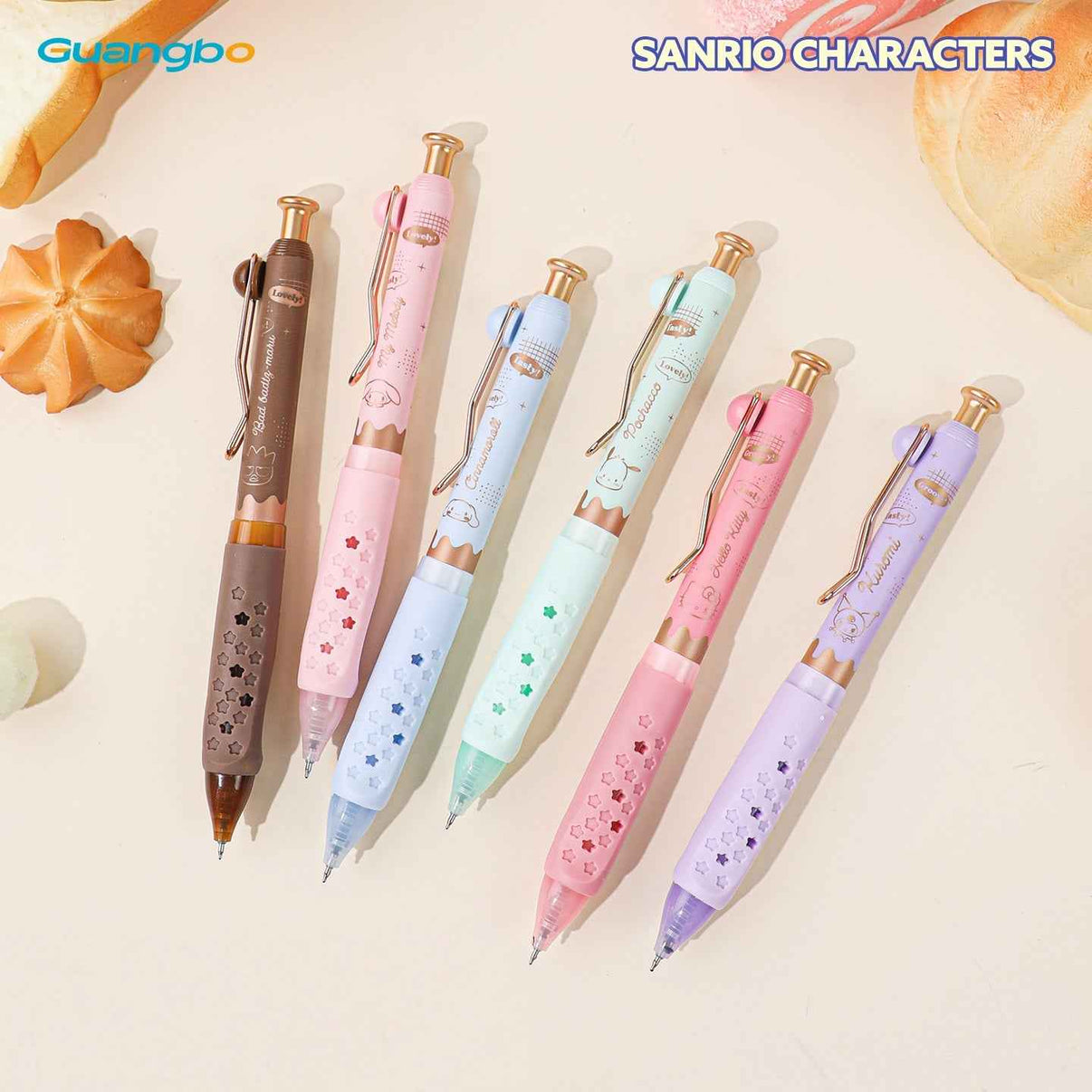 Conjunto de 6 Canetas de Gel Guangbo Sanrio Click – Tinta Preta 0,5mm