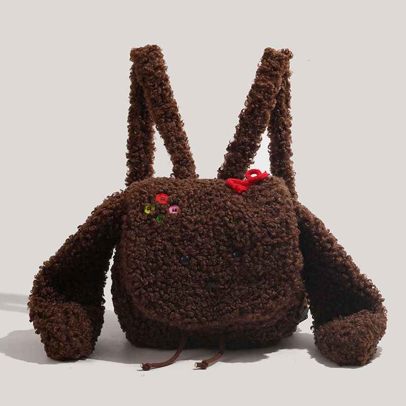 Cute Brown Furry Dog Backpack – Mini Cartoon Shoulder Bag for Girls/St