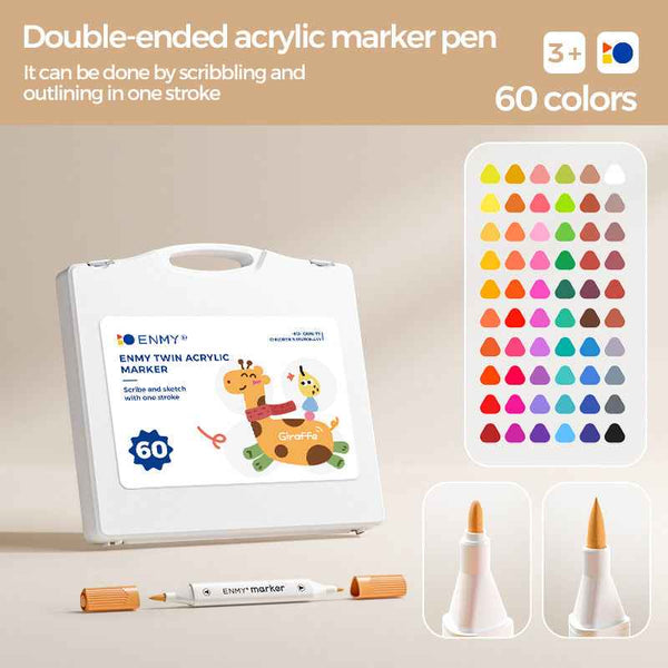 ENMY Kids Dual-Tip Acrylic Markers – Soft & Hard,12/24/36/48/60 Colors