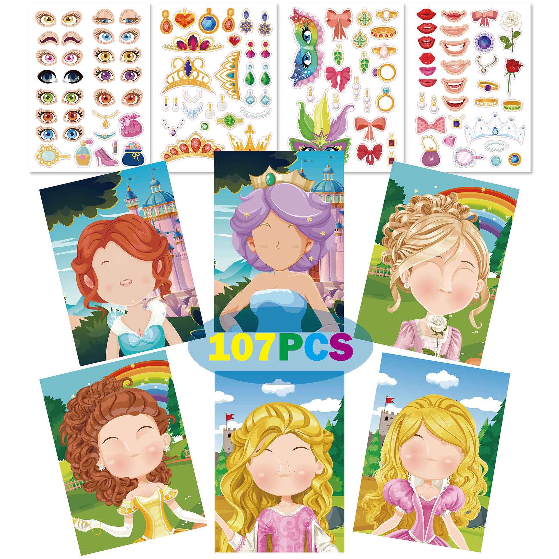 20 ark Princess Make a Face Stickers for Kids Girls