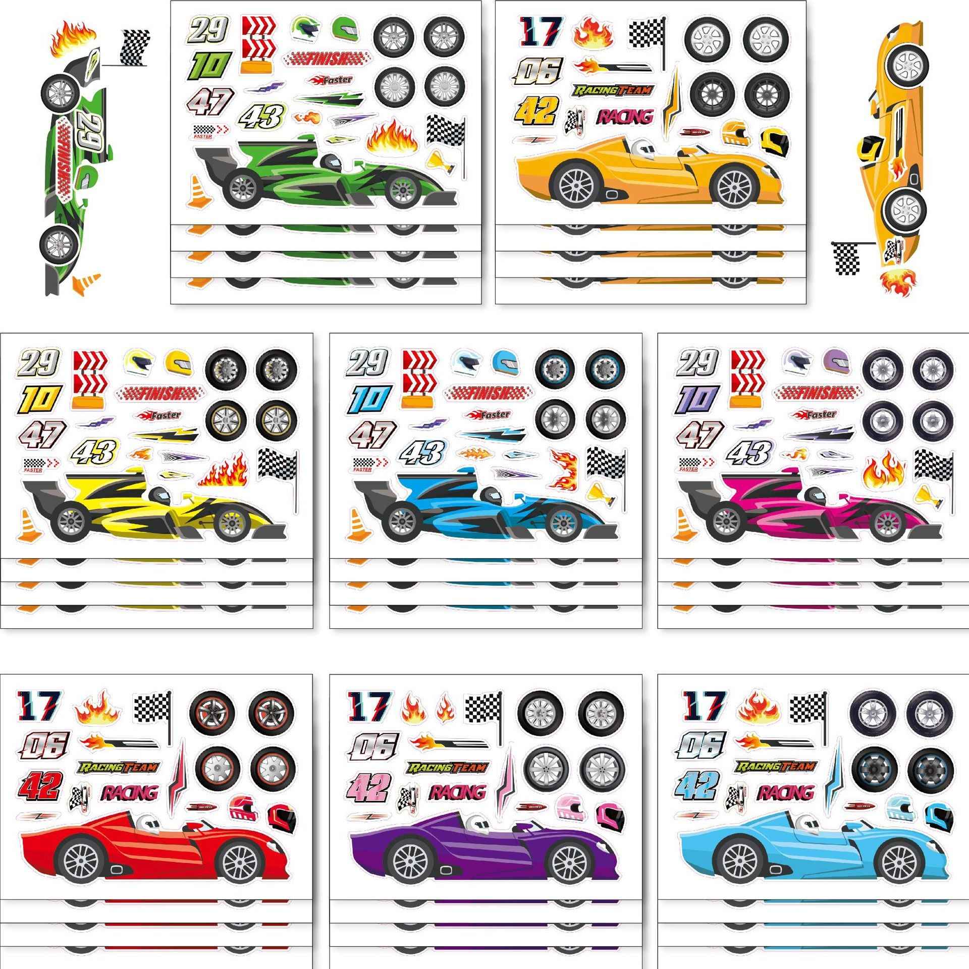 32 vellen racewagen Maak je eigen stickers voor kinderen