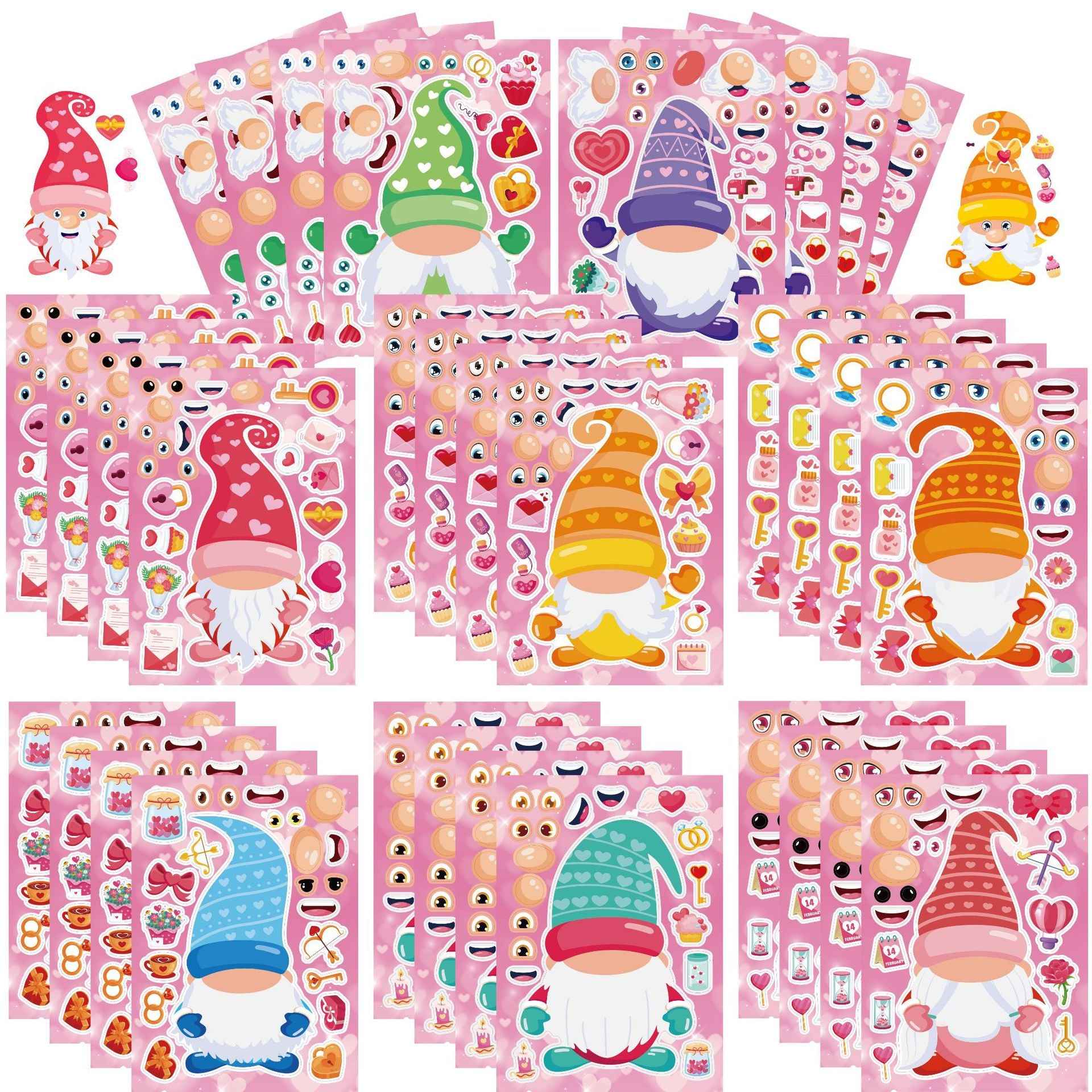 Make a Face Valentine's Day Dwarf Stickers for Kids 32 Sheets