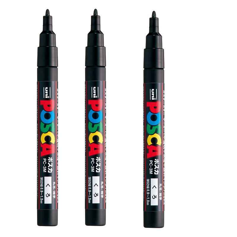 Uni Posca Paint Marker PC-3M Black, 3 Pens Pack