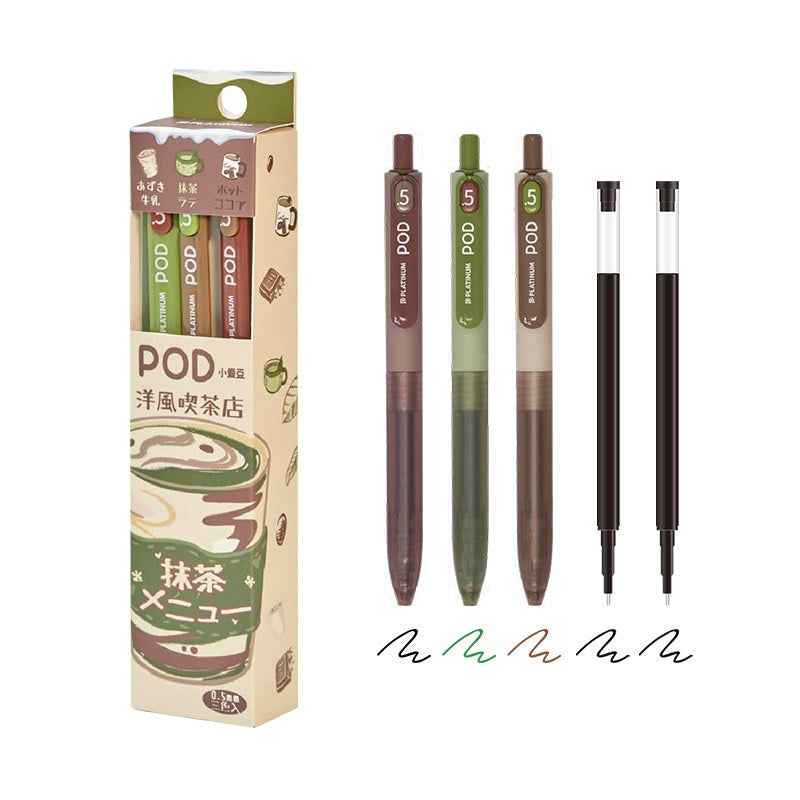 PLATINUM POD-5 Matcha Needle Tip 3 Pens with 2 Refills