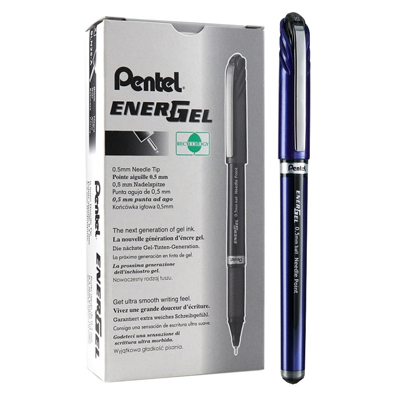 Pix cu cerneală gel Pentel EnerGel, vârf fin de 0,5 mm, vârf ac, pache