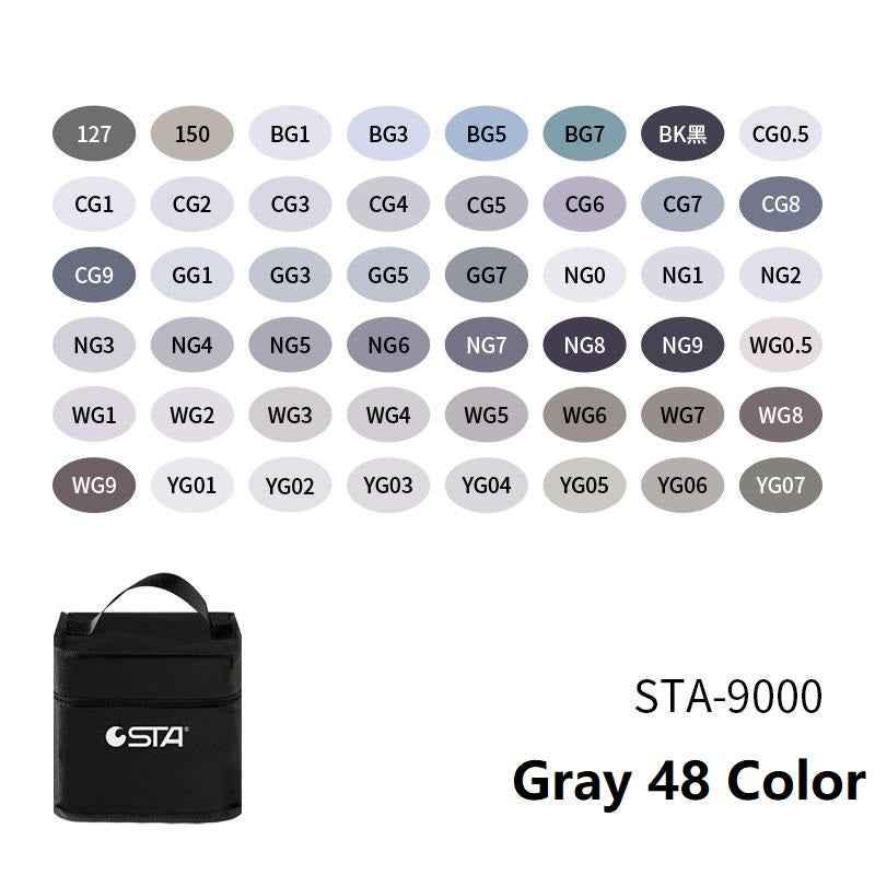 STA Pro Color Marker Plus 48 Gray Tone Alcohol Art Markers with Carryi