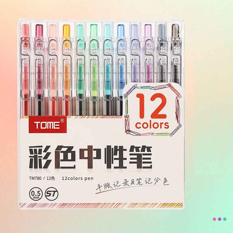 TOME Klik Kleur Gelpen Set 12 Levendige 0.5mm Gekleurde Journaling Pen