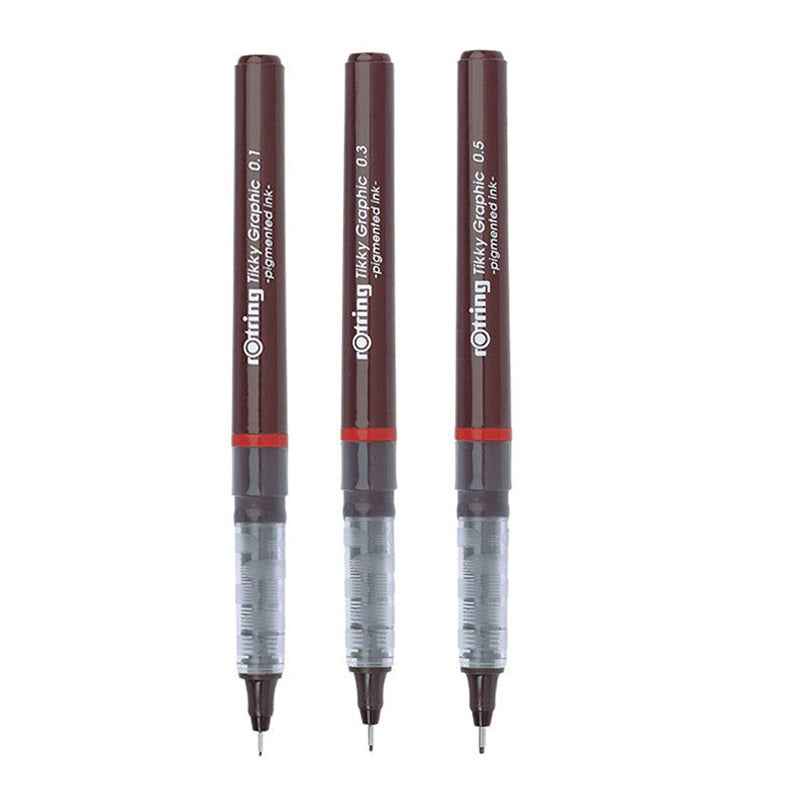 rOtring Tikky Fine Liner Graphic Pen, 0.1/0.3/0.5mm, zwarte inkt, 3 st