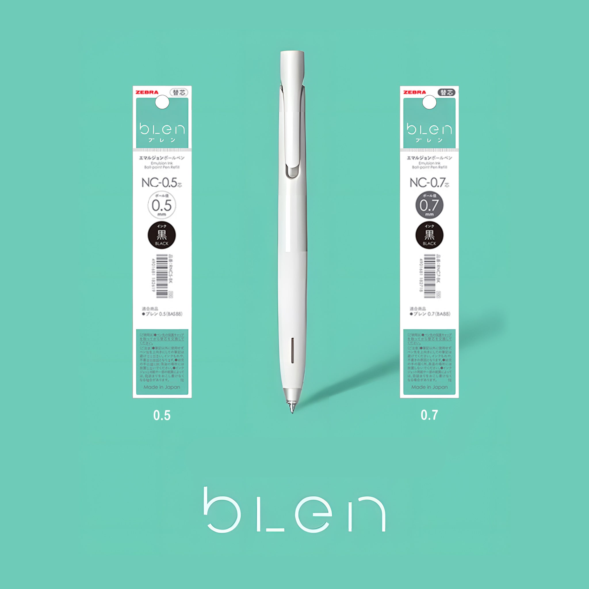 Zebra bLen Ballpoint Pen Refill NC-0.7,Black/Blue/Red Ink,5 Pack