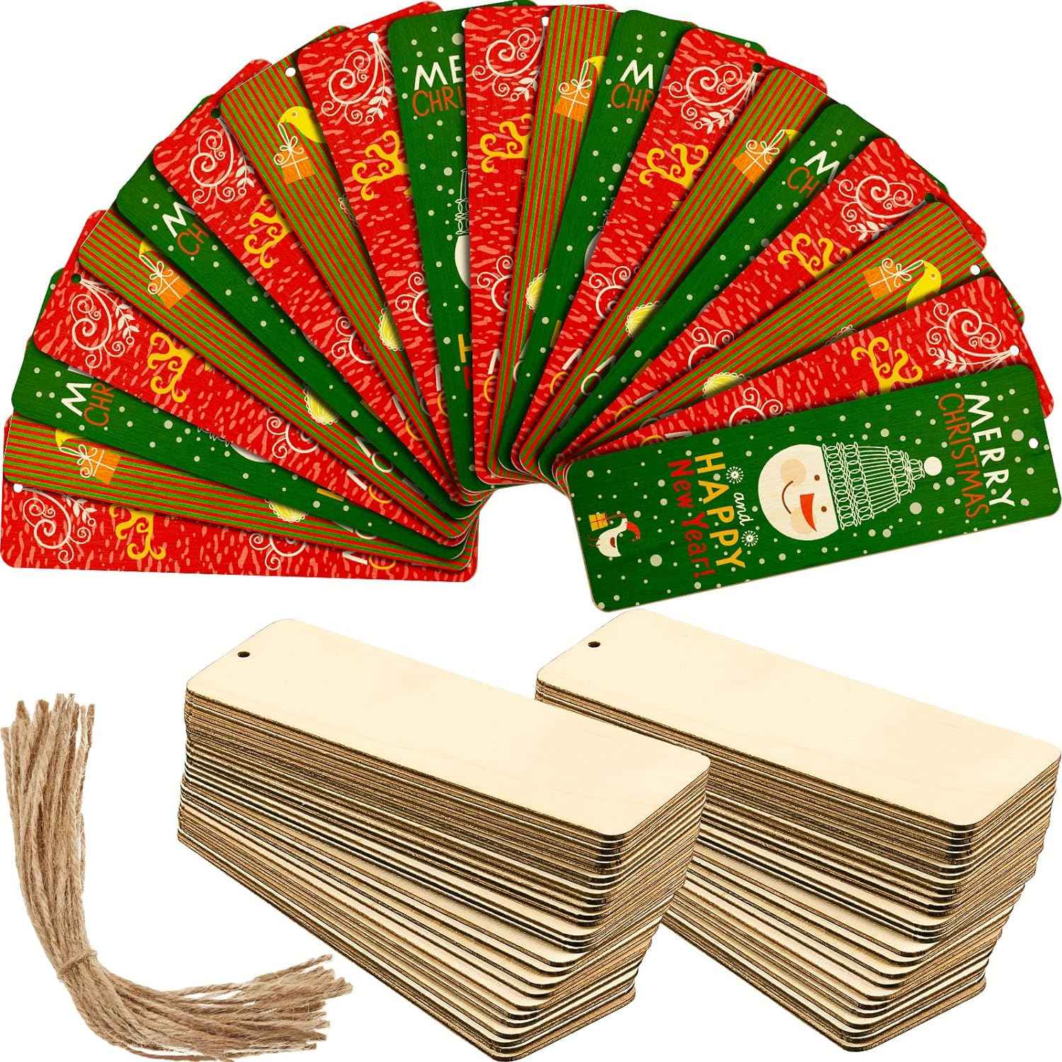 36 Unfinished Wood Blank Bookmarks Hanging Tags with Holes and Ropes 6